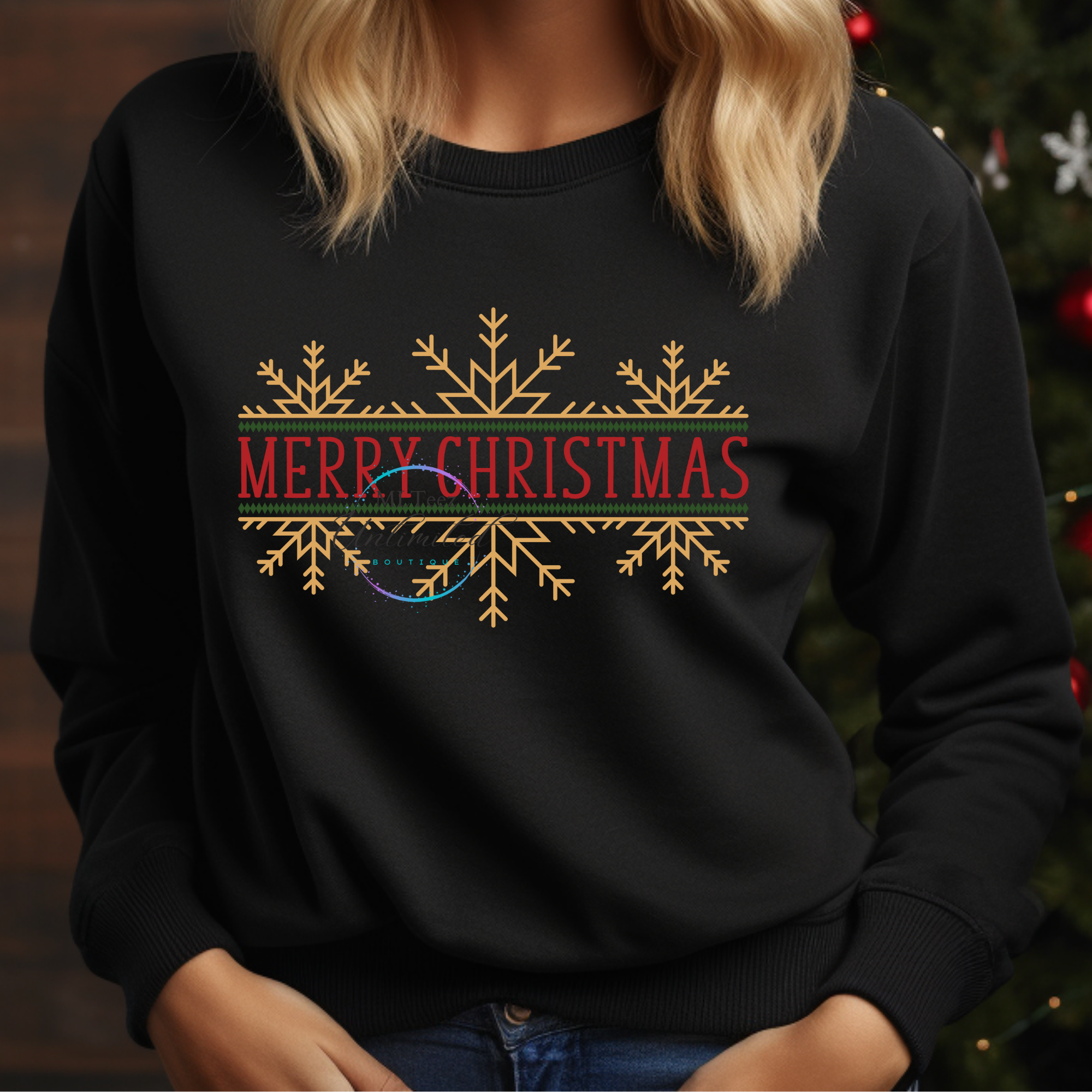 Merry Christmas (Gold Snowflakes) DTF Direct To Film – MLTeezUnlimited